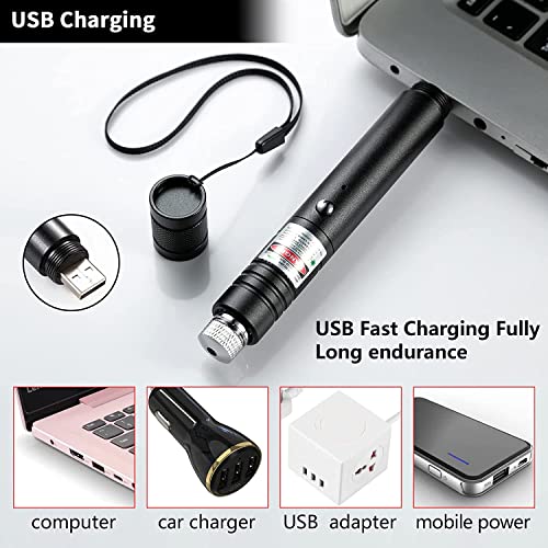 Red Laser Pointer High Power Long Range Strong Laser Light Pointer Pen, Tactical Red Lazer Pointer Presentation Dot Rechargeable for Indoor Teaching,Hiking,Outdoor Interactive Cat Laser Toy USB Charge