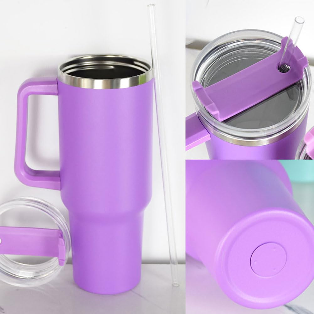 40oz Mug Tumbler With Handle And Straw, 304 Stainless Steel Water Bottle, Vacuum Stainless Steel Cup, Keep Drinks Cold/Hot, Dishwasher Safe, Fit in Car Holder Travel Coffee Mug for Home/Office/Camping