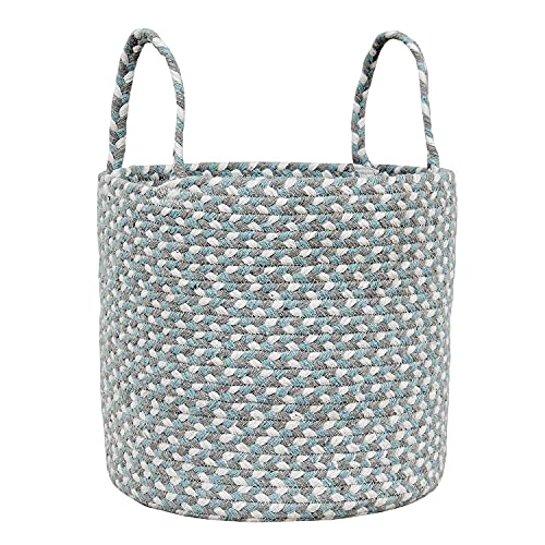 Super Area Rugs Farmhouse Plant Basket/Planter Multi Purpose Open Top Bin with Handles, Cotton Rope Basket, 8-inch, 10-inch and 12-inch Teal, White, Gray