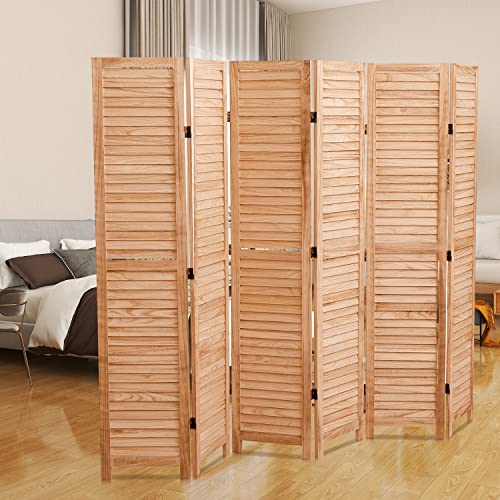 Room Dividers Folding Privacy Screens 6 Panel 5.6 Ft Tall Foldable Portable Room Seperating Divider, Wood Room Divider Wall & Office Divider, Freestanding Portable Partitions, Brown