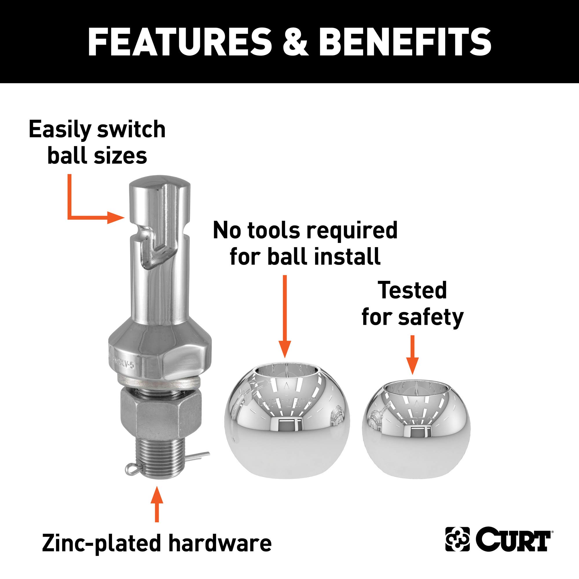 CURT 42280 2 and 2-5/16-Inch Chrome Steel Switch Ball Set, Up to 8,000 lbs. GTW