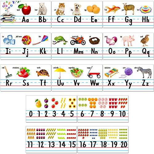 Cholemy Alphabet and Numbers Bulletin Board Strips Set Alphabet Number Wall Classroom Decoration Animal ABC Number 1-20 Line Wall Poster with Adhesive Dots for Playroom Bedroom Nursery Room Decoration