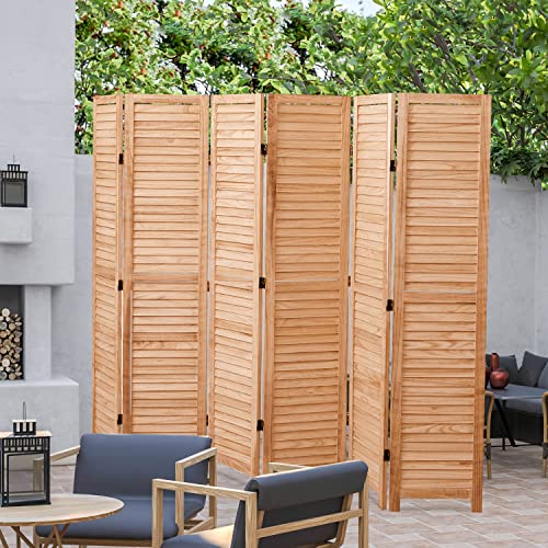 Room Dividers Folding Privacy Screens 6 Panel 5.6 Ft Tall Foldable Portable Room Seperating Divider, Wood Room Divider Wall & Office Divider, Freestanding Portable Partitions, Brown