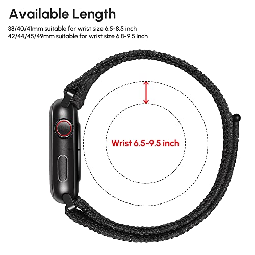 ZRDESIGN Ultra Wide Black Nylon Watch Band Compatible with Apple Watch 42mm 44mm 45mm 49mm, Adjustable Sport Loop For iWatch Series 8 7 6 5 4 3 2 1 SE(Black)