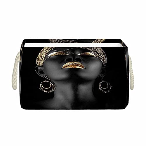 WONDERTIFY African American Woman Storage Bin Afro Girl Decorative Foldable Storage Baskets Cubes Organizer for Shelf Closet Bedroom Gold Black