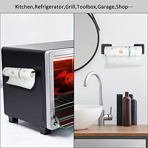 Magnetic Paper Towel Holder Black Stainless Steel Paper Tower Bar with Strong Magnetic Backing - for Kitchen, Grill, Toolbox, Garage, Shop(magnetic-1pair-black)