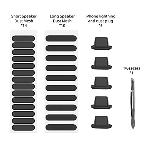 2 in 1 iPhone Anti Dust Plug Kit,Anti Dust Plug x 5, Speaker Mesh Anti Dust Proof Adhesive Sticker x 2,Dustproof Kit for iPhone 14 13 12,12 Pro,12 Mini 11,11 Pro Max,11 Pro,X,Xs Max,XR,8,8Plus,7 Plus