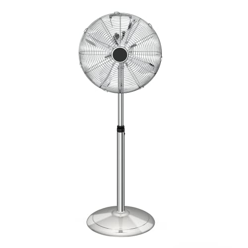 16 Inch Stand Fan, Adjustable Heights, Horizontal Ocillation 75°, 3 Settings Speeds, Low Noise, Quality Made Durable Fan, High Velocity, Heavy Duty Metal For Industrial, Commercial, Residential