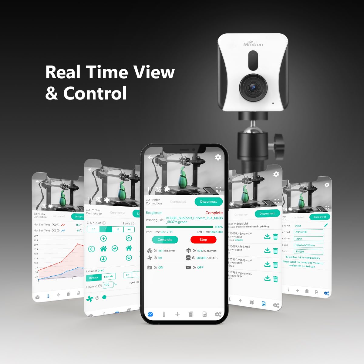 3D Printer Camera, Beagle Camera V2, WiFi Remote Monitor&Control, Plug&Play, Manual Focus Digital Zoom, Time-Lapse Video, Compatible with Klipper Elegoo Neptune 4 Series, Ender 3 V3 SE, etc 3D Print