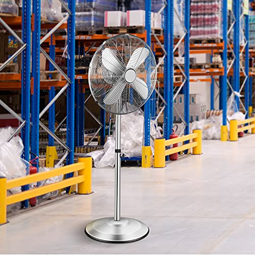 16 Inch Stand Fan, Adjustable Heights, Horizontal Ocillation 75°, 3 Settings Speeds, Low Noise, Quality Made Durable Fan, High Velocity, Heavy Duty Metal For Industrial, Commercial, Residential