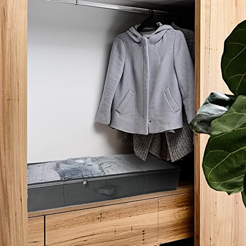 LotFancy Under Bed Storage Containers, Detachable Dividers, 2 Pack, Closet Underbed Clothes Blanket Organizer, 39.3x16.5x6 in, with 4 Handles and Large Clear Window, Sturdy, Large, Gray