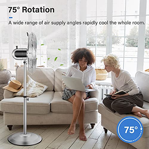 16 Inch Stand Fan, Adjustable Heights, Horizontal Ocillation 75°, 3 Settings Speeds, Low Noise, Quality Made Durable Fan, High Velocity, Heavy Duty Metal For Industrial, Commercial, Residential