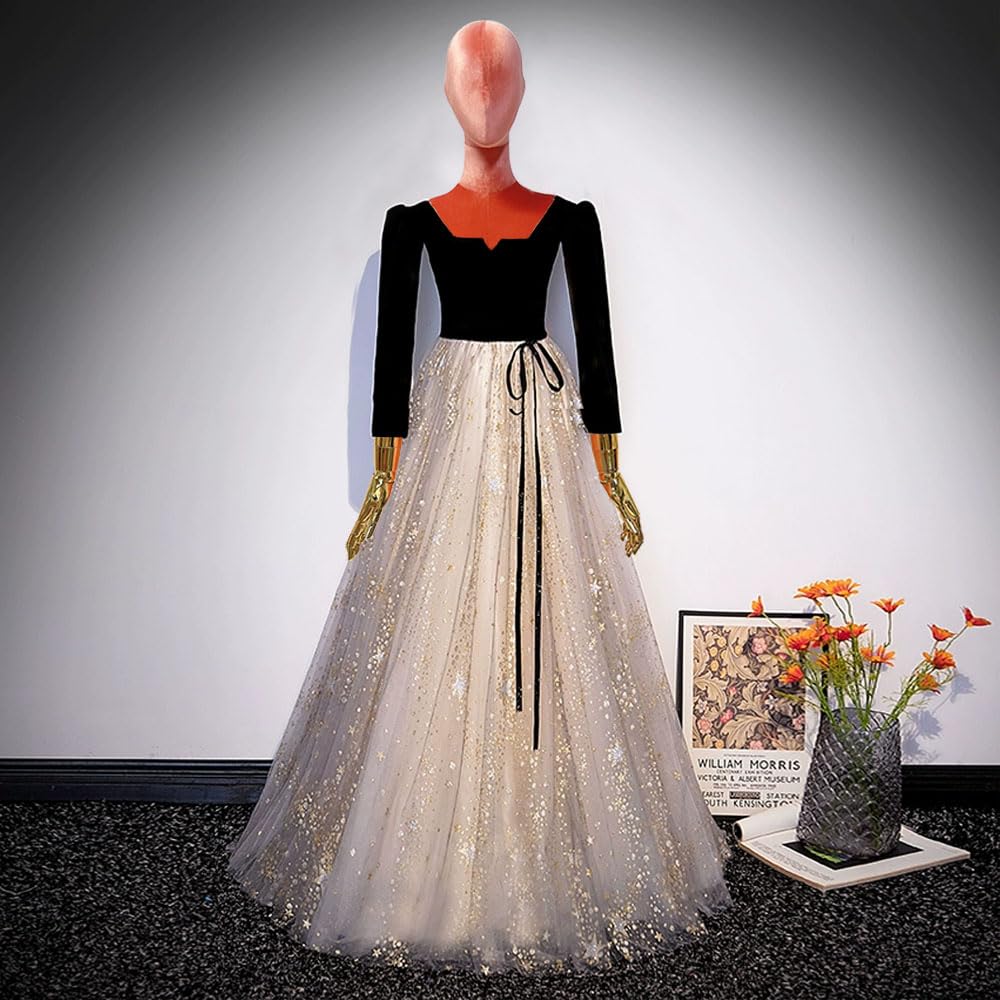 JELIMATE Female Mannequin Torso with Stand Velvet Fabric Display Retail Mannequins Dress Form Model for Boutique Display Manikin with Golden Arms