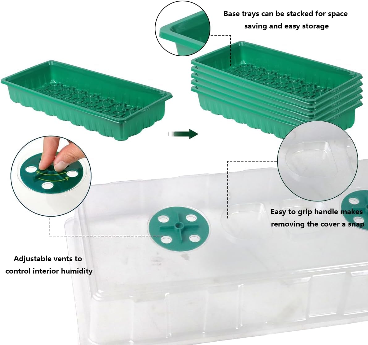 GYTF 6 Pack Seedling Starter Trays, 216-Cell Plant Starting Kit with Humidity Dome for Small Mini Greenhouse Germination Seeds Growing Starting