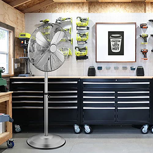 16 Inch Stand Fan, Adjustable Heights, Horizontal Ocillation 75°, 3 Settings Speeds, Low Noise, Quality Made Durable Fan, High Velocity, Heavy Duty Metal For Industrial, Commercial, Residential