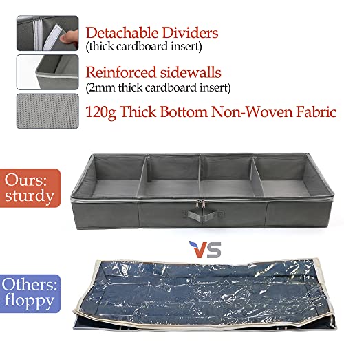 LotFancy Under Bed Storage Containers, Detachable Dividers, 2 Pack, Closet Underbed Clothes Blanket Organizer, 39.3x16.5x6 in, with 4 Handles and Large Clear Window, Sturdy, Large, Gray