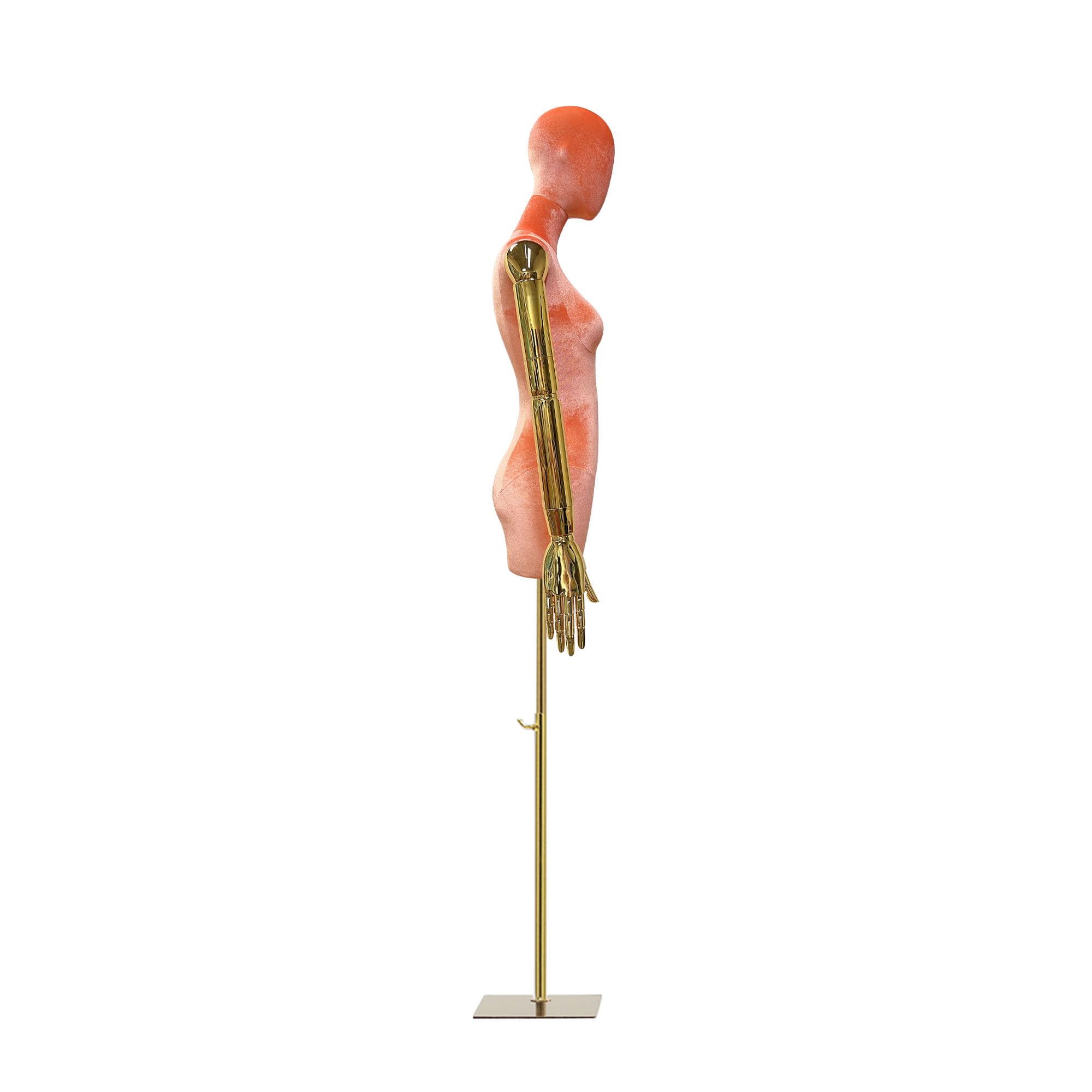 JELIMATE Female Mannequin Torso with Stand Velvet Fabric Display Retail Mannequins Dress Form Model for Boutique Display Manikin with Golden Arms
