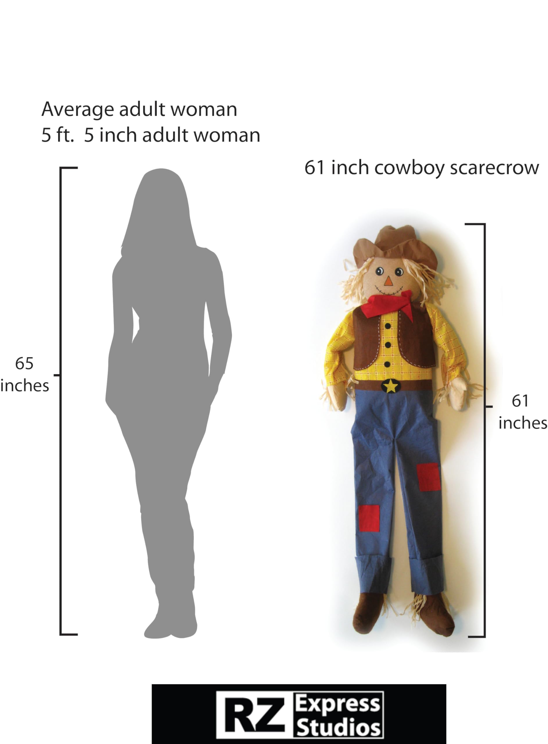 RZ Express Studios 61" Cowboy Scarecrow Western Country Sitting Fall Harvest Decoration