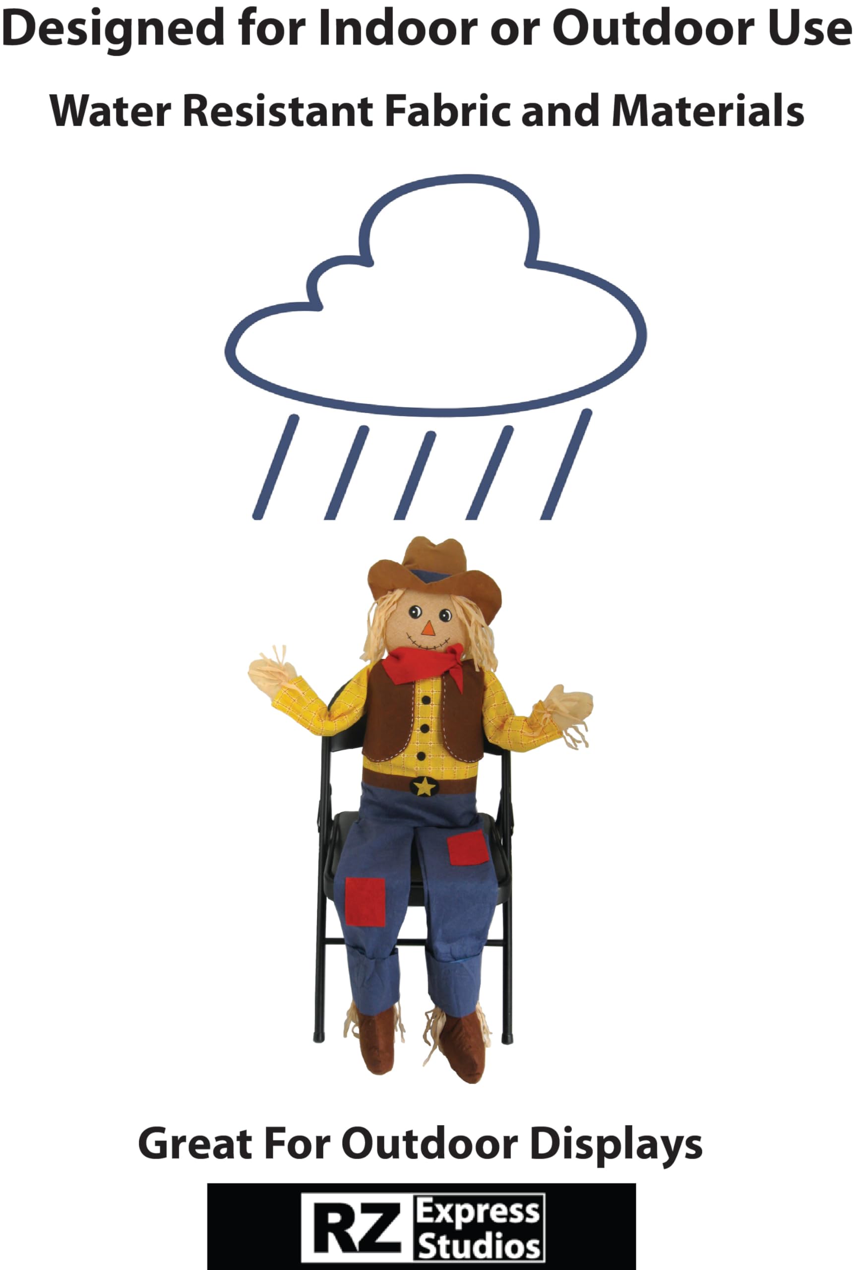 RZ Express Studios 61" Cowboy Scarecrow Western Country Sitting Fall Harvest Decoration