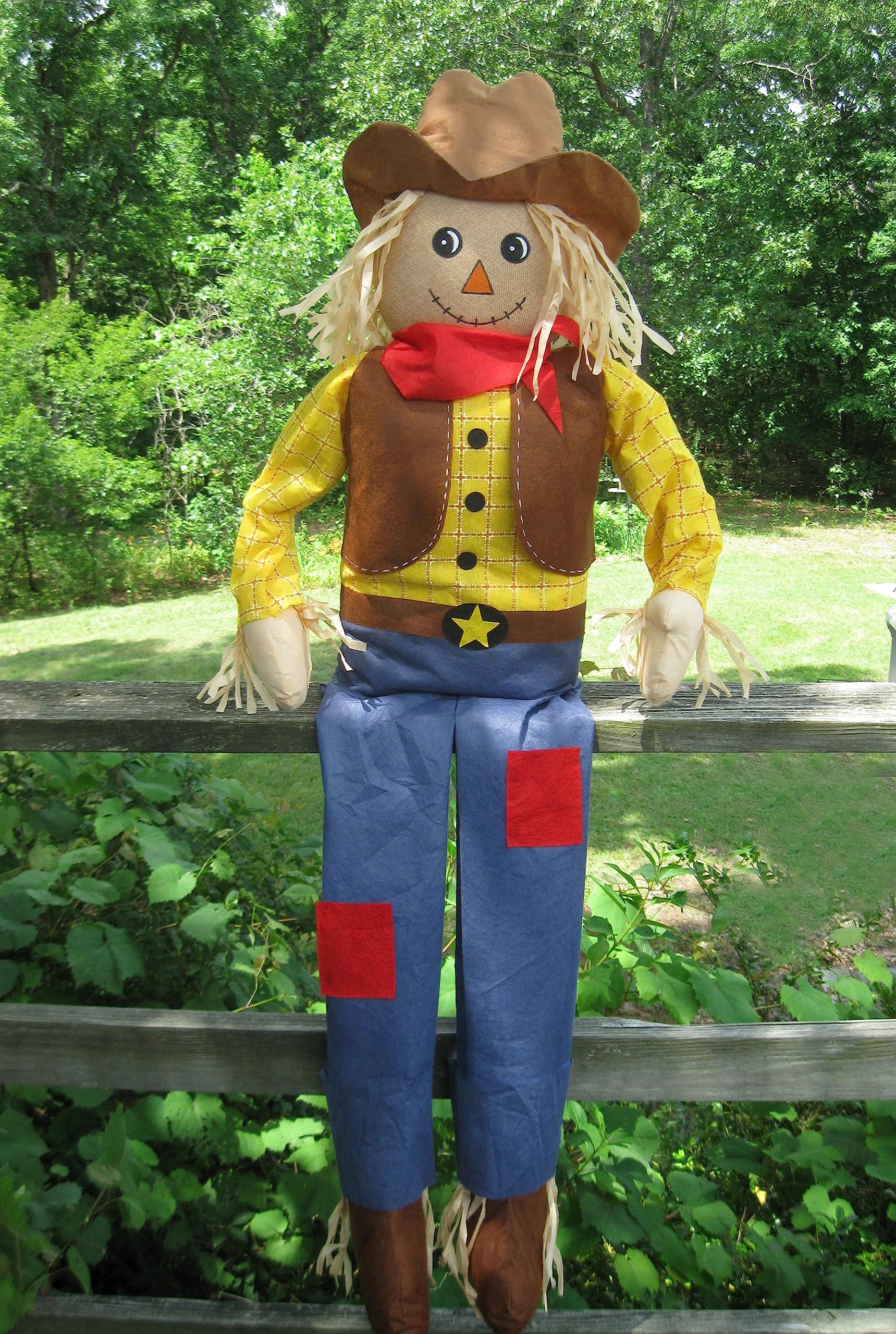RZ Express Studios 61" Cowboy Scarecrow Western Country Sitting Fall Harvest Decoration