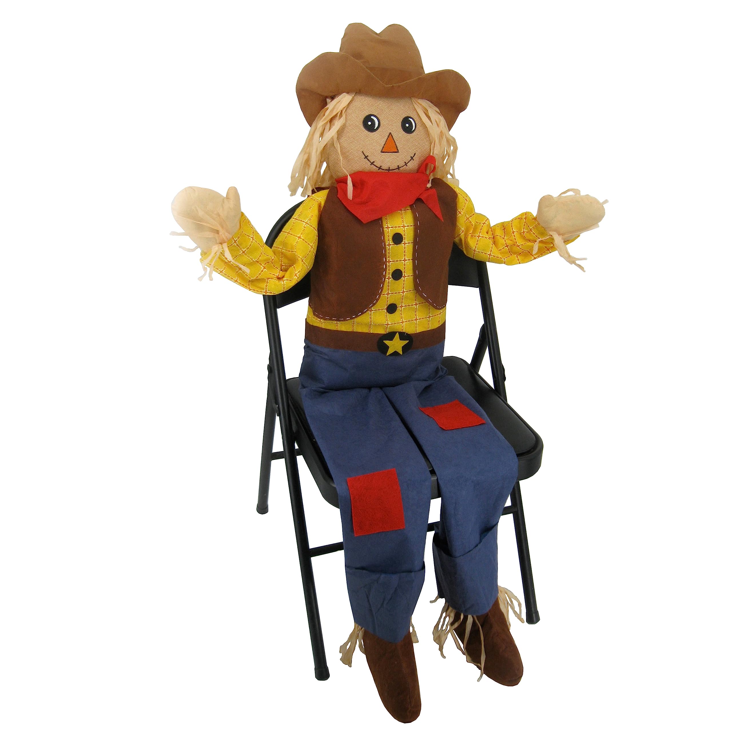 RZ Express Studios 61" Cowboy Scarecrow Western Country Sitting Fall Harvest Decoration