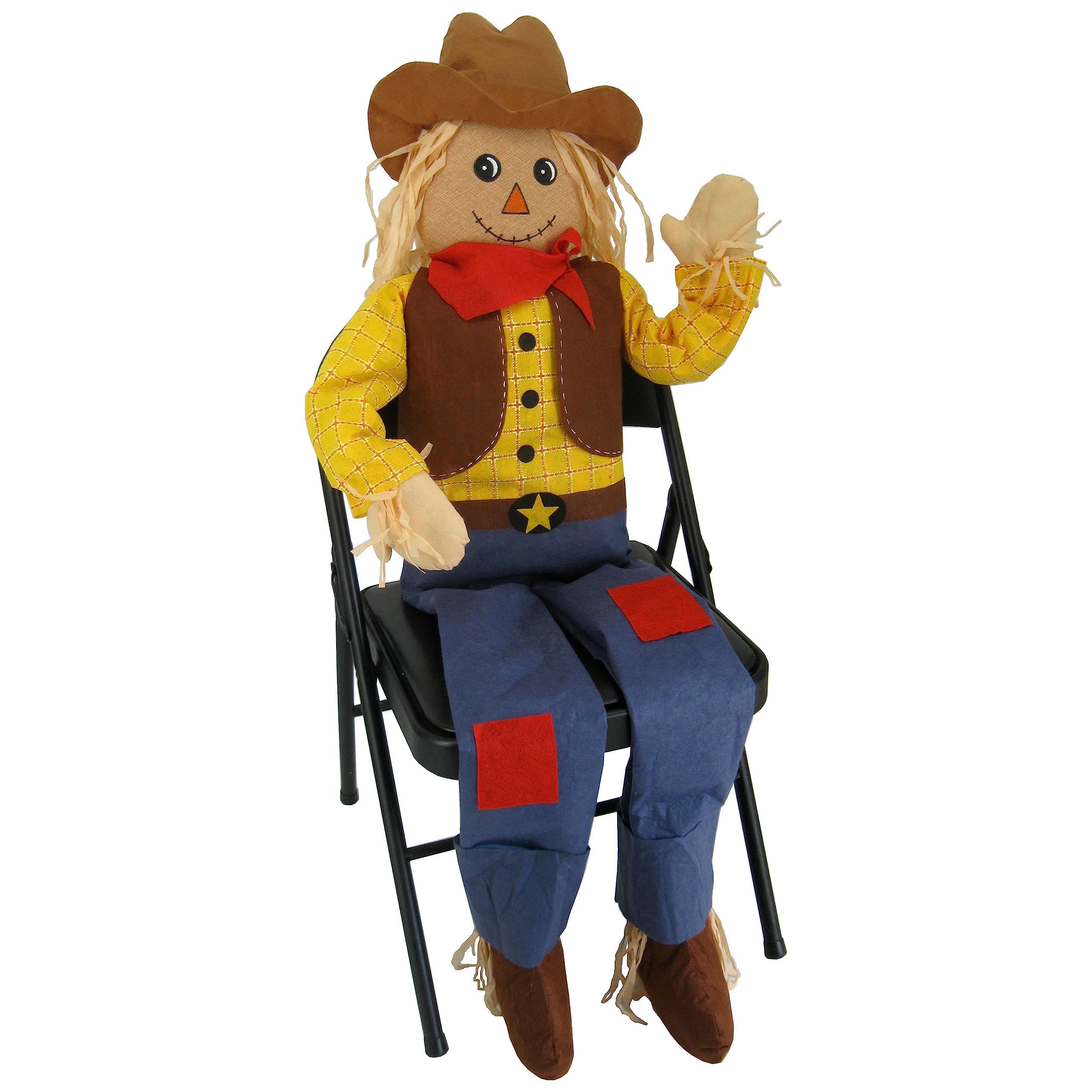 RZ Express Studios 61" Cowboy Scarecrow Western Country Sitting Fall Harvest Decoration