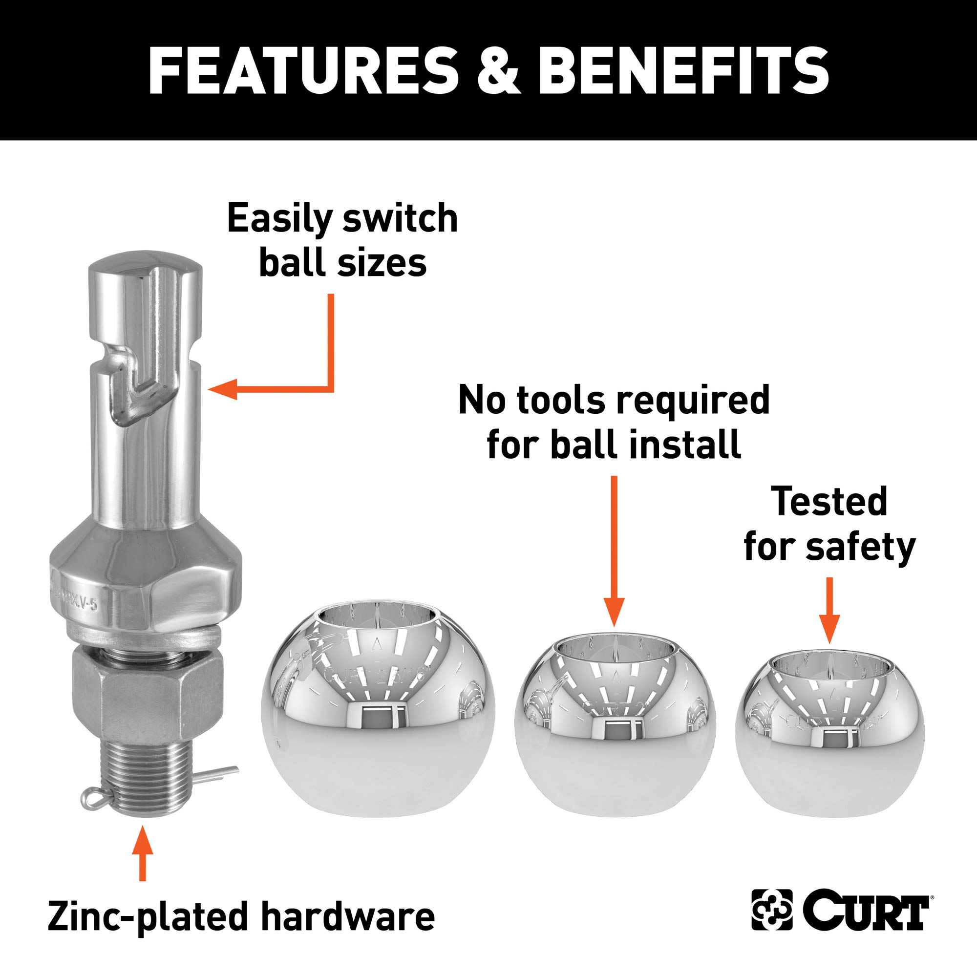 CURT 42225 1-7/8, 2 and 2-5/16-Inch Chrome Steel Switch Ball Set, Up to 8,000 lbs. GTW