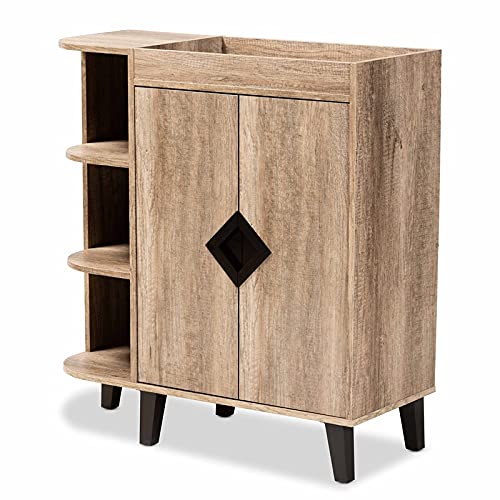 BOWERY HILL Modern Oak Finished Wood 2-Door Shoe Cabinet with Open Shelves