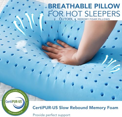 QUTOOL Neck Support Pillow for Sleeping, Cooling Memory Foam Pillow for Neck and Shoulder, Bed Pillow Side Back Stomach Sleeper Pillow for Adults