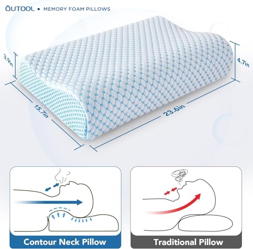 QUTOOL Neck Support Pillow for Sleeping, Cooling Memory Foam Pillow for Neck and Shoulder, Bed Pillow Side Back Stomach Sleeper Pillow for Adults