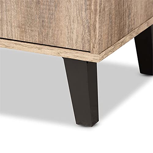 BOWERY HILL Modern Oak Finished Wood 2-Door Shoe Cabinet with Open Shelves