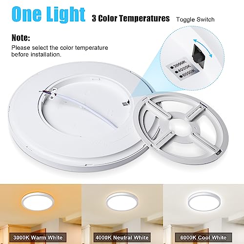 Wowag 2PACK LED Flush Mount Ceiling Light Fixture,12 Inch Super Slim 24W 2200lm,3000k/4000k/6000K 3 Color Selectable Surface Mount Low Profile Ceiling Lamp for Bedroom,Kitchen,Dining Room(White)