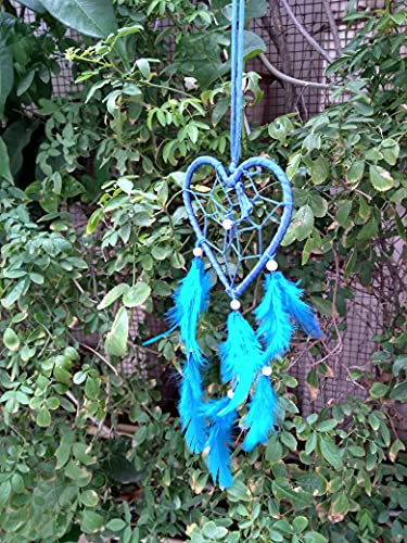 FIKIMOS Dream Catchers Wall Decor, Handmade Feather Bedroom Home Car Decor Nursery Room Hanging Decoration (3" Blue Heart)