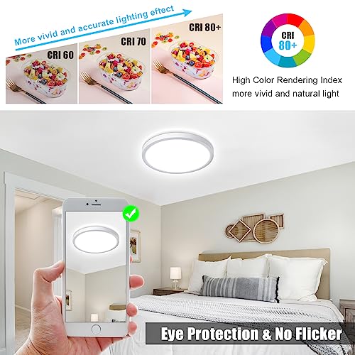 Wowag 2PACK LED Flush Mount Ceiling Light Fixture,12 Inch Super Slim 24W 2200lm,3000k/4000k/6000K 3 Color Selectable Surface Mount Low Profile Ceiling Lamp for Bedroom,Kitchen,Dining Room(White)