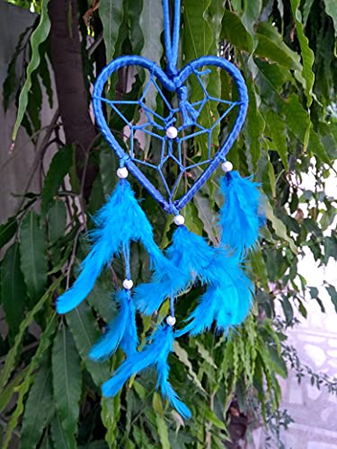 FIKIMOS Dream Catchers Wall Decor, Handmade Feather Bedroom Home Car Decor Nursery Room Hanging Decoration (3" Blue Heart)
