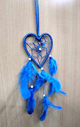 FIKIMOS Dream Catchers Wall Decor, Handmade Feather Bedroom Home Car Decor Nursery Room Hanging Decoration (3" Blue Heart)