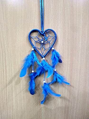 FIKIMOS Dream Catchers Wall Decor, Handmade Feather Bedroom Home Car Decor Nursery Room Hanging Decoration (3" Blue Heart)