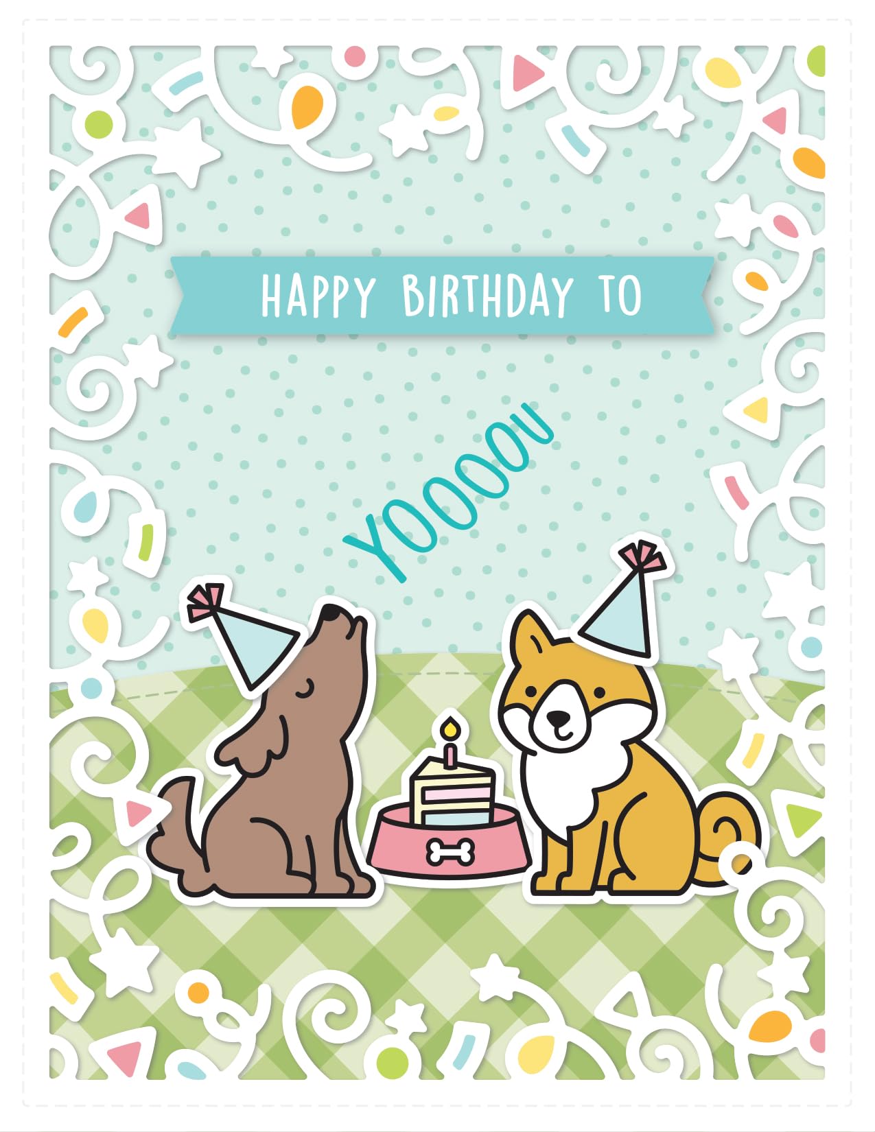 Lawn Fawn Yappy Birthday 4"x6" Clear Stamp Set, Coordinating Die Set, Carnora Storage Pocket, Bundle of 3 Items