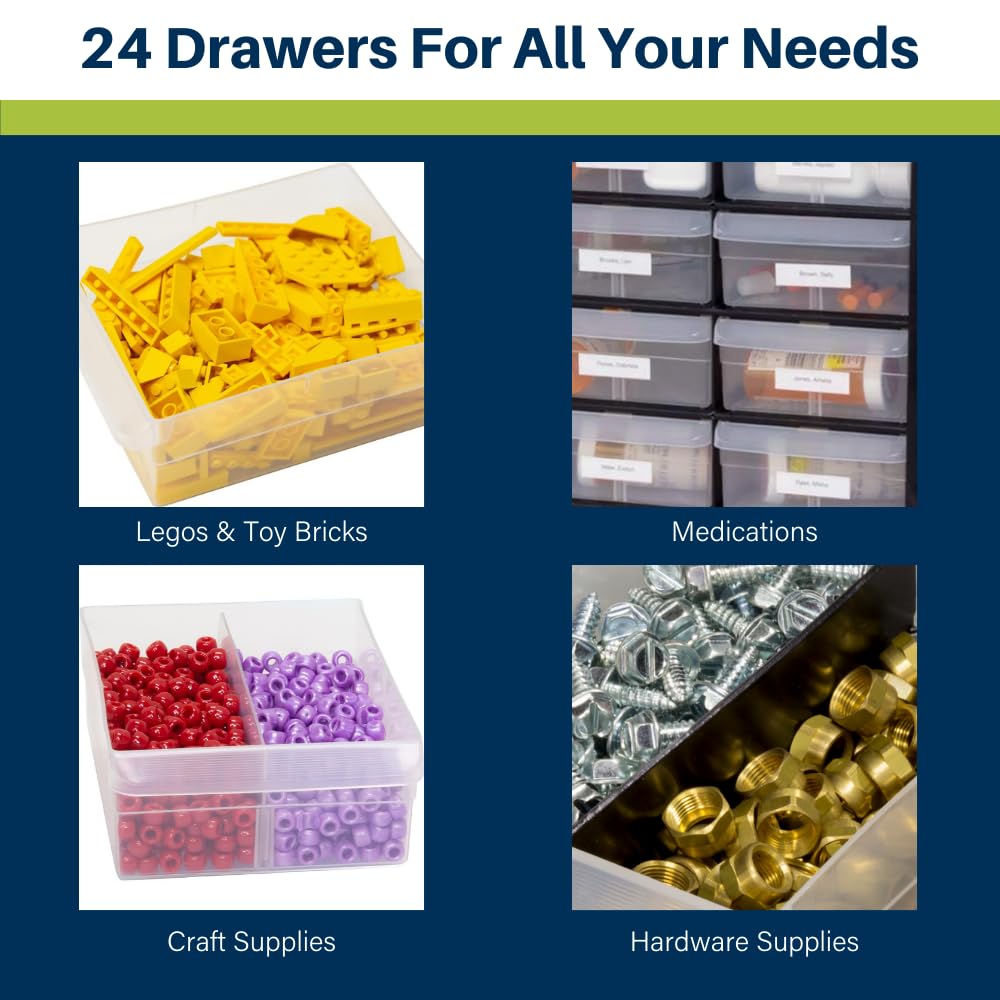 Akro-Mils 10124, 24 Drawer Plastic Parts Storage Hardware and Craft Cabinet, 20-Inch W x 6-Inch D x 16-Inch H, Black