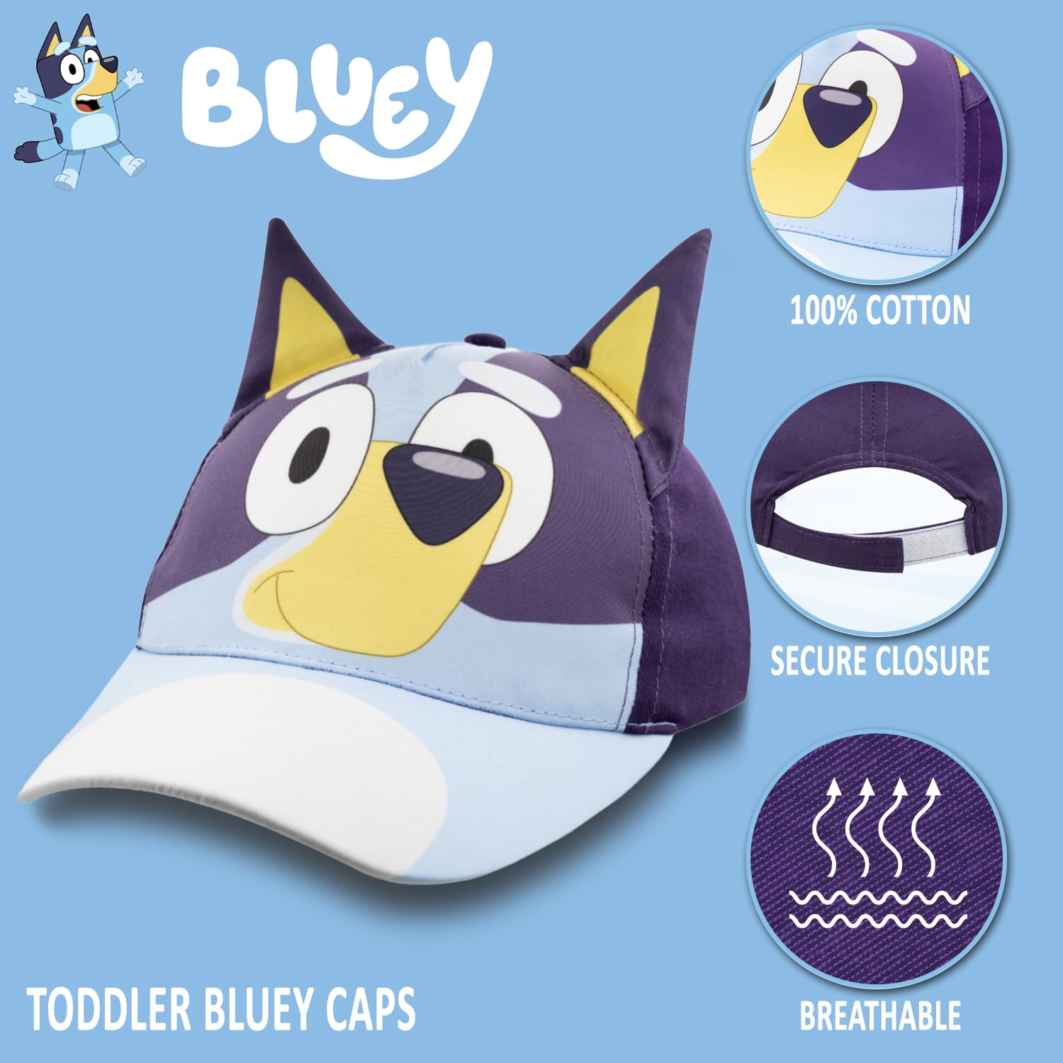 Bluey Hat Toddler Baseball Cap β Cute Hat for Kids, Adjustable Toddler Ball Cap, Bluey, Bingo, Bandit