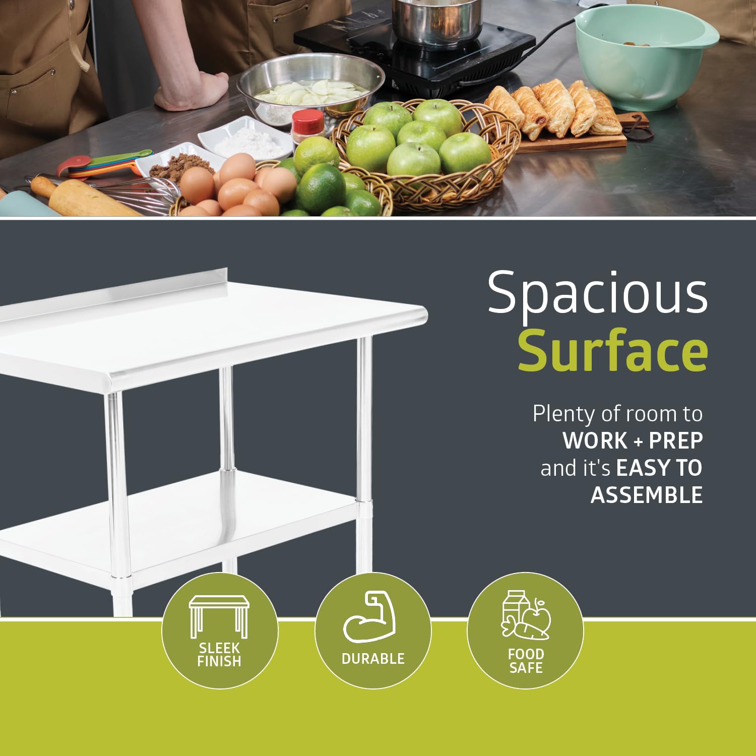 Pearington NSF Certified Stainless Steel Kitchen Prep and Work Table, Commercial Work Table for Restaurant and Home, 36" x 24", Stainless Steel
