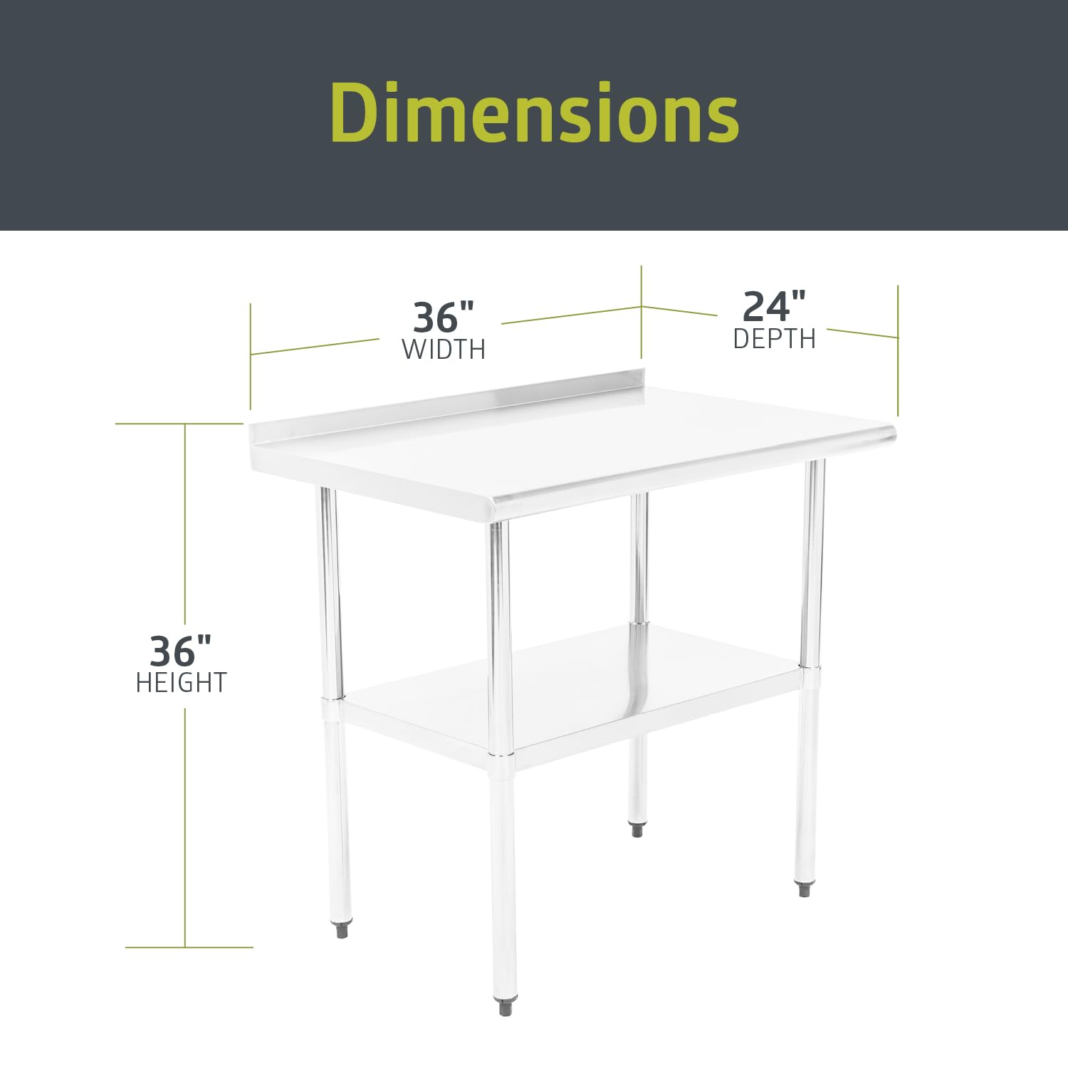 Pearington NSF Certified Stainless Steel Kitchen Prep and Work Table, Commercial Work Table for Restaurant and Home, 36" x 24", Stainless Steel
