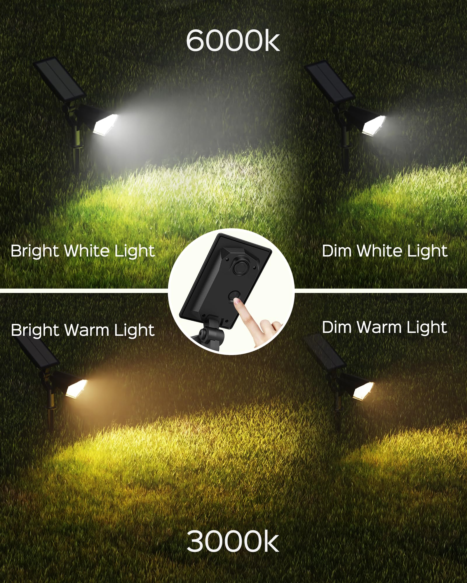 JACKYLED Solar Lights Outdoor, 800 Lumens Solar Spot Lights 3000K/6000K, 4 Modes Solar Landscape Spotlights Waterproof for Yard,2 Pack