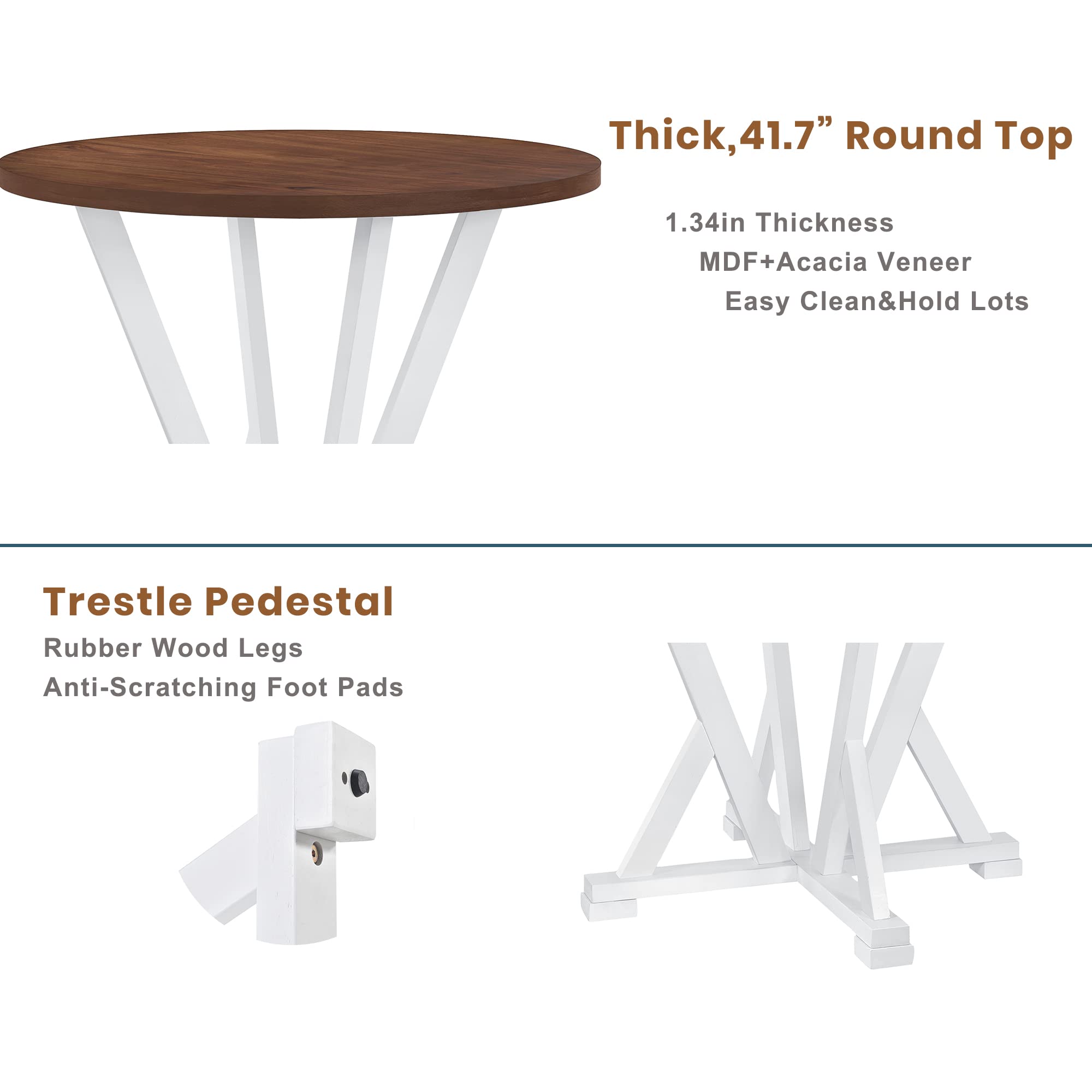 Bellemave Counter Height Round Dining Table Set for 4 High Top Kitchen Table and Chairs 5-Piece Small Wood Dining Room Sets for Apartment, Tall Round Dinette Set for 4, Brown