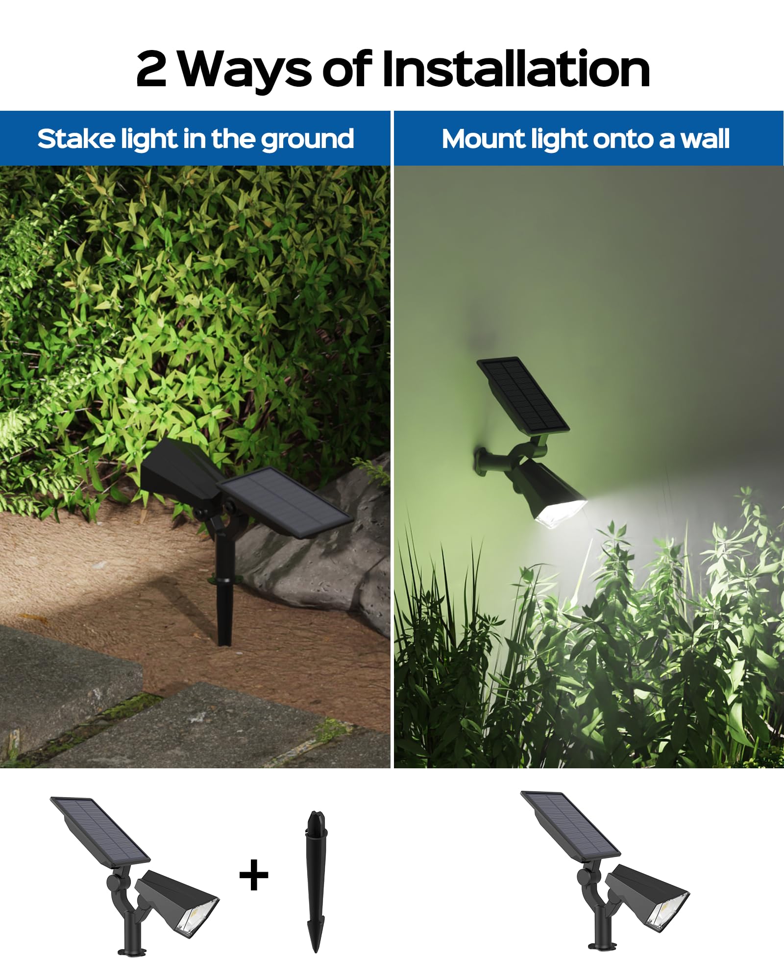 JACKYLED Solar Lights Outdoor, 800 Lumens Solar Spot Lights 3000K/6000K, 4 Modes Solar Landscape Spotlights Waterproof for Yard,2 Pack