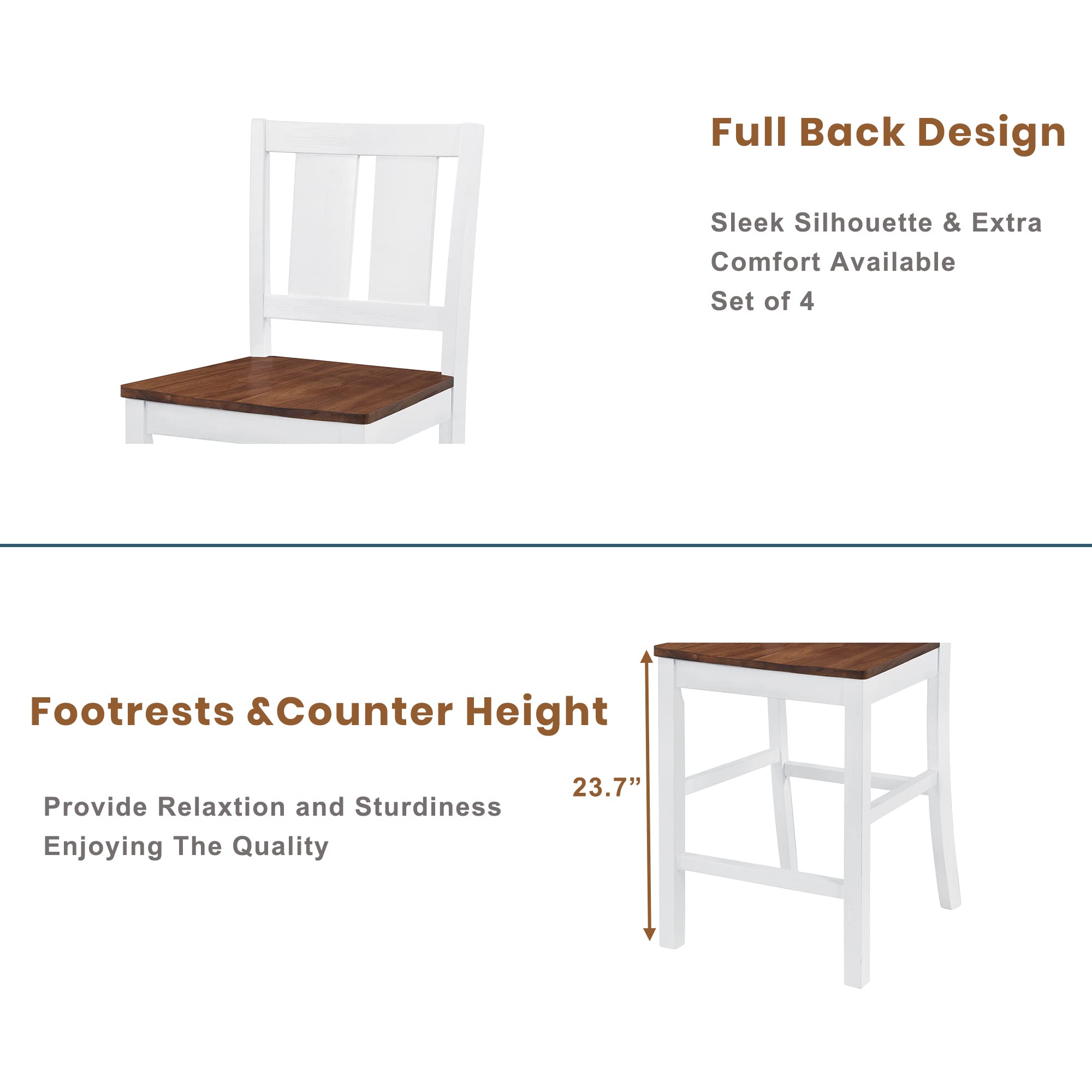 Bellemave Counter Height Round Dining Table Set for 4 High Top Kitchen Table and Chairs 5-Piece Small Wood Dining Room Sets for Apartment, Tall Round Dinette Set for 4, Brown