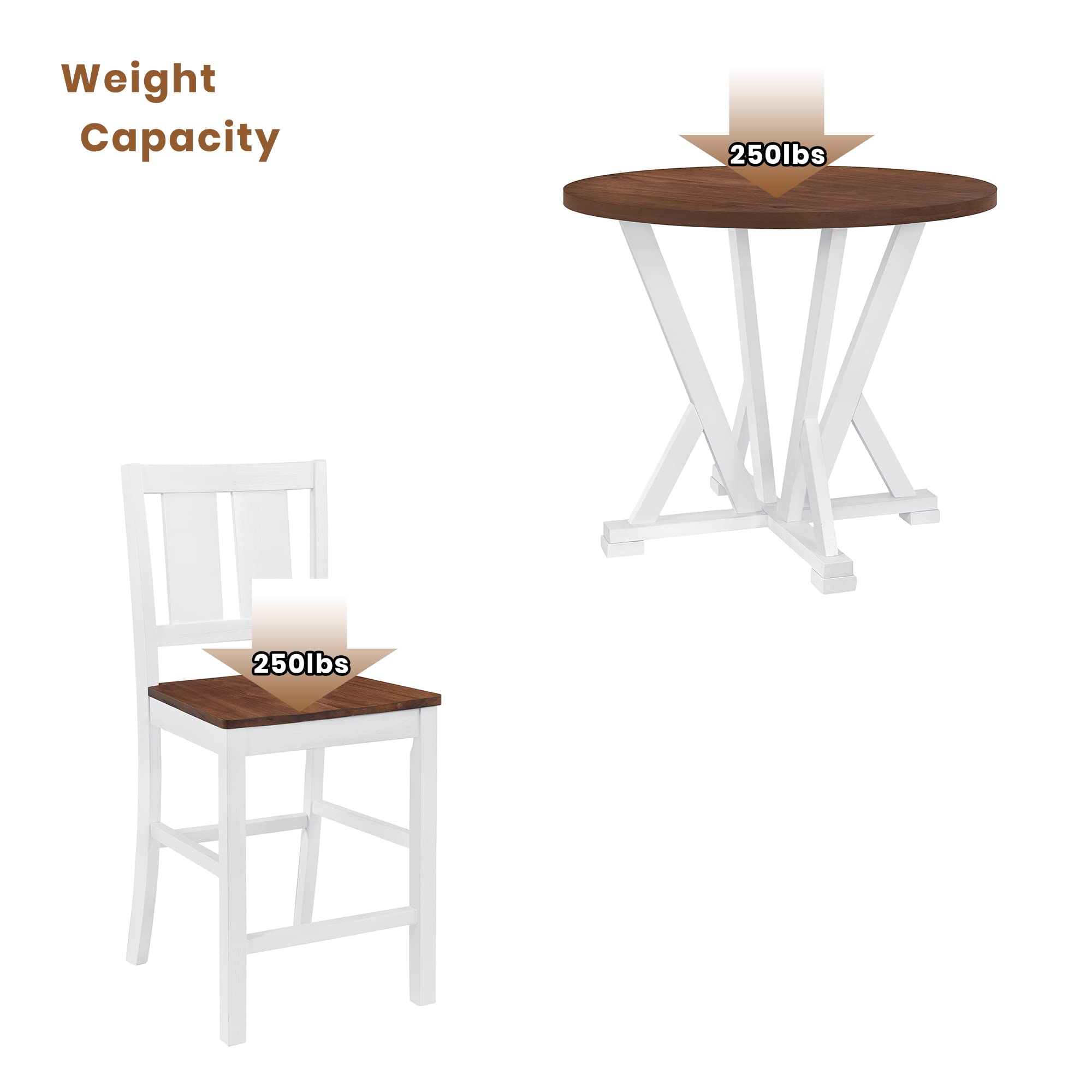 Bellemave Counter Height Round Dining Table Set for 4 High Top Kitchen Table and Chairs 5-Piece Small Wood Dining Room Sets for Apartment, Tall Round Dinette Set for 4, Brown