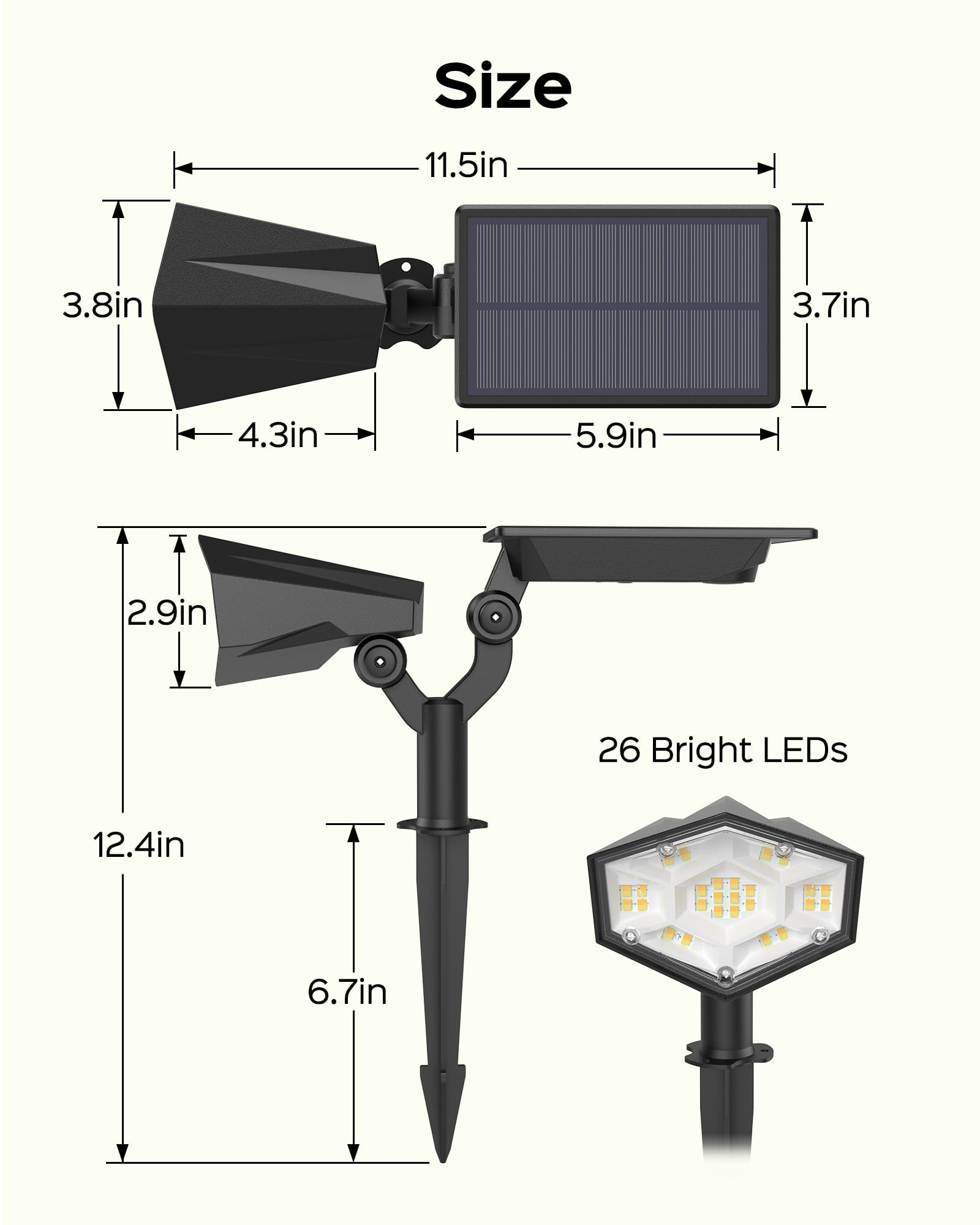 JACKYLED Solar Lights Outdoor, 800 Lumens Solar Spot Lights 3000K/6000K, 4 Modes Solar Landscape Spotlights Waterproof for Yard,2 Pack