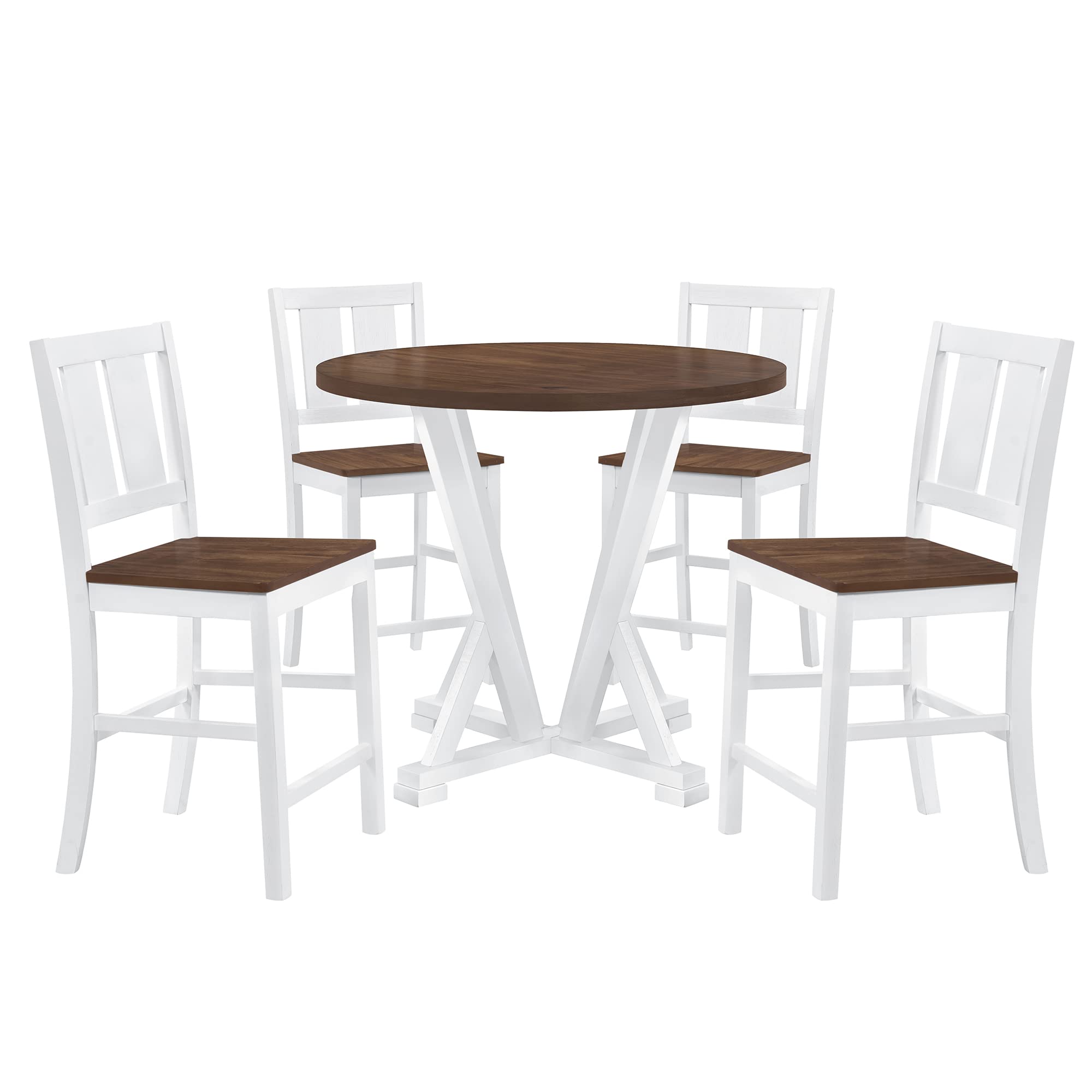 Bellemave Counter Height Round Dining Table Set for 4 High Top Kitchen Table and Chairs 5-Piece Small Wood Dining Room Sets for Apartment, Tall Round Dinette Set for 4, Brown