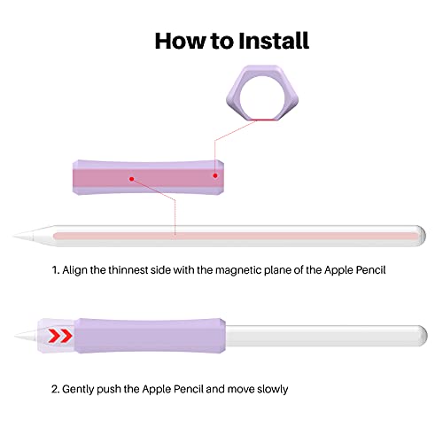 NIUTRENDZ 3 Pack Apple Pencil Grip Silicone Case Accessories Cover Ergonomic Design Sleeve Compatible with Magnetic Charging and Double Tap (Apple Pencil 2nd Generation, White + Purple + Pink)